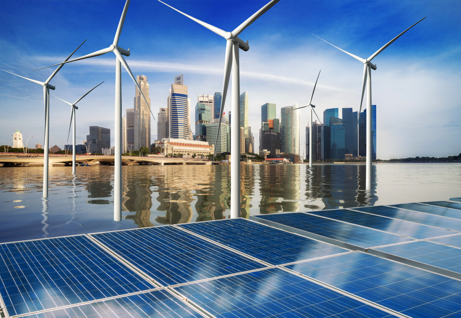 Solar panel and wind turbine farm clean energy. | Ultramain Systems